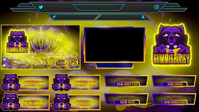 Craft animated twitch overlay, kick stream overlay pack, twitch logo ...