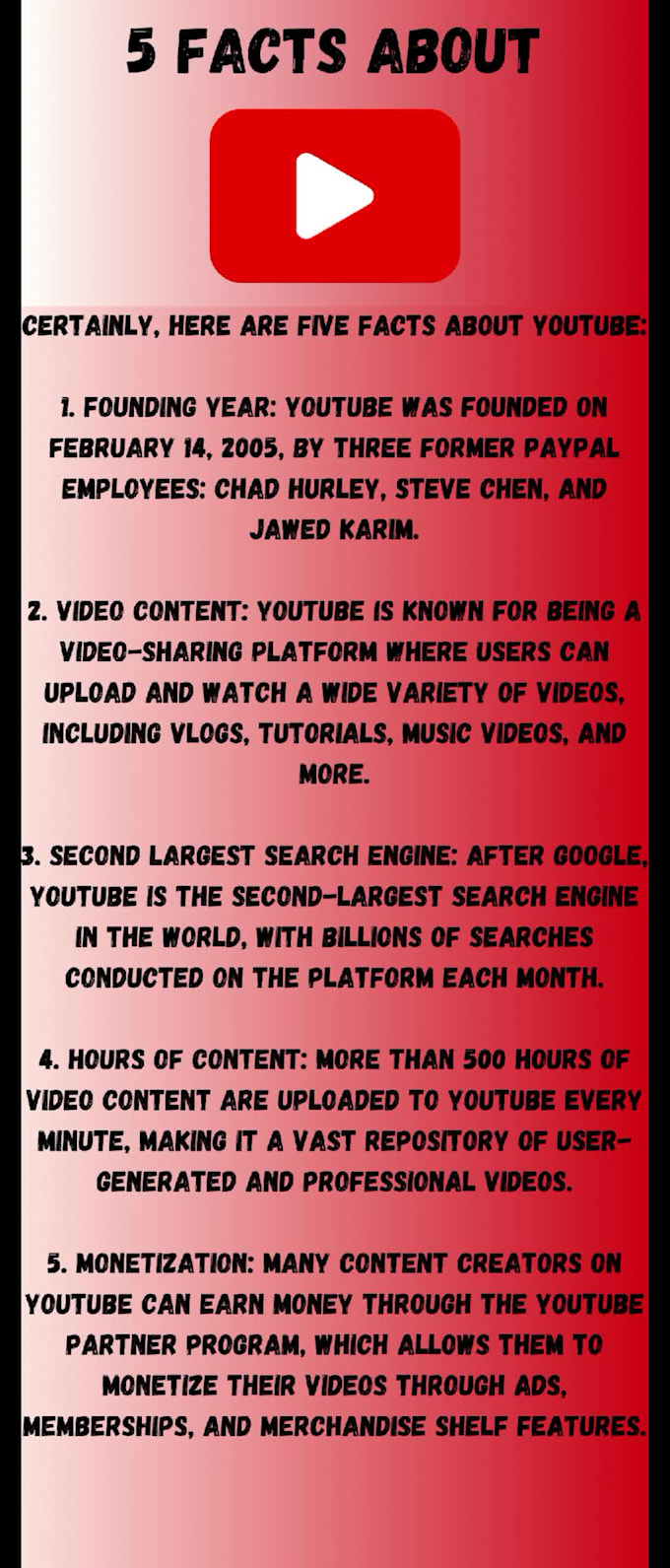 5 facts about youtube in detail by Humaelqmi738 | Fiverr