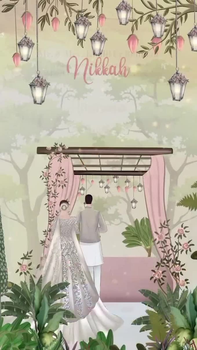 Make animated wedding invitation video with couple cartoon by ...