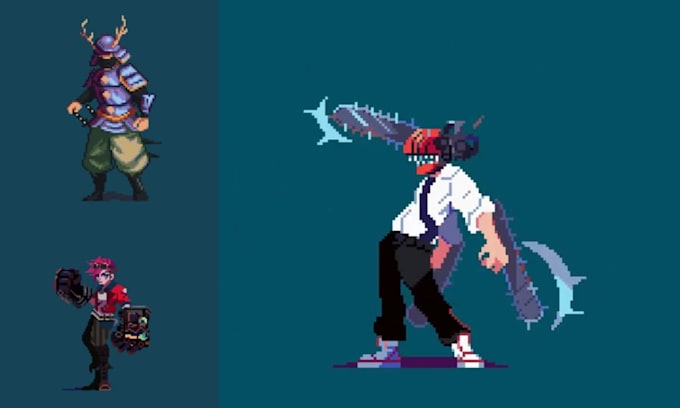 Draw 8 bit pixel game character sprite, pixel art tiles, icon, asset ...