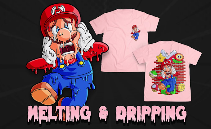 Draw melting n dripping cartoon character mario t shirt design ...