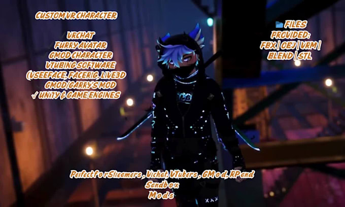 Make fully rigged custom vrchat avatar, gmod playermodel, 3d vtuber ...