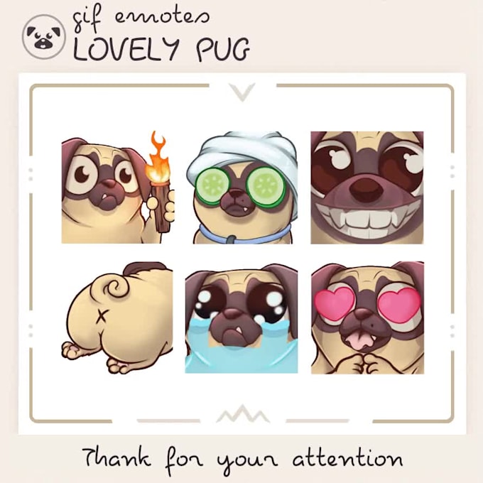 Ready to use set animation gif emotes cute pug by Lizzpi | Fiverr