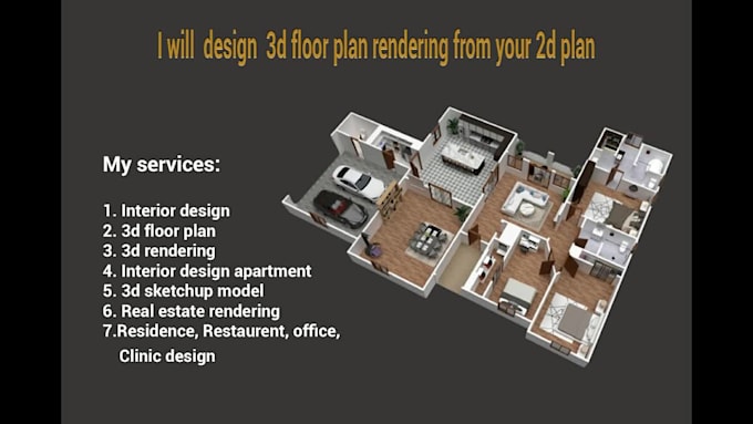 Design 3d floor plan rendering from your 2d plan by Sanzida667 | Fiverr