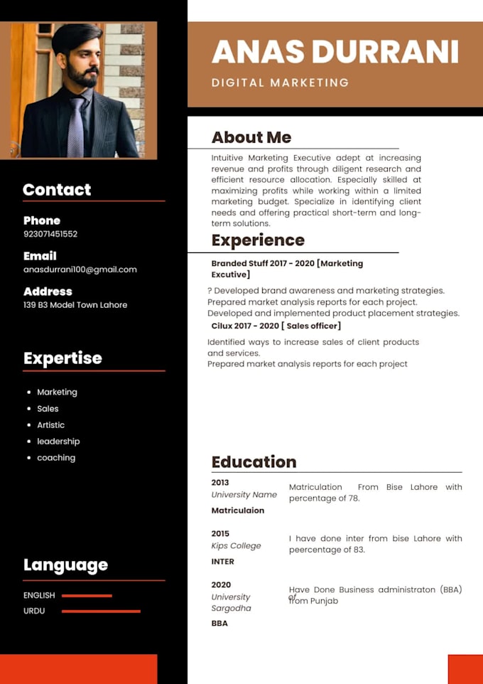 Make professional cv for your dream job by Anas_durrani | Fiverr