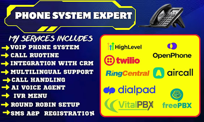 Setup ringcentral twilio freepbx vitalpbx aircall vicidial voip ghl ai chatbot by M_emman | Fiverr