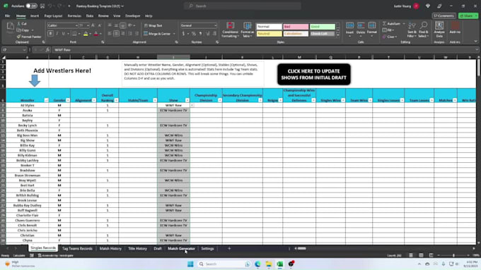 Create and customize a fantasy booking spreadsheet for your wrestling ...