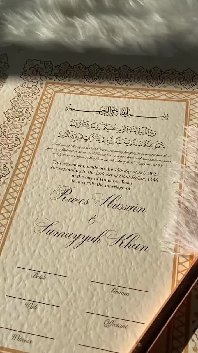 Design islamic nikkah certificate, nikkah nama by Alishbarajpu933 | Fiverr