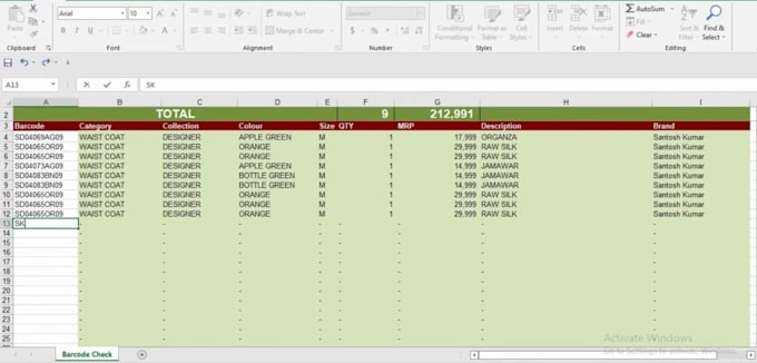 Create an easy bar code scan sheet for shop or warehouse inventory ...