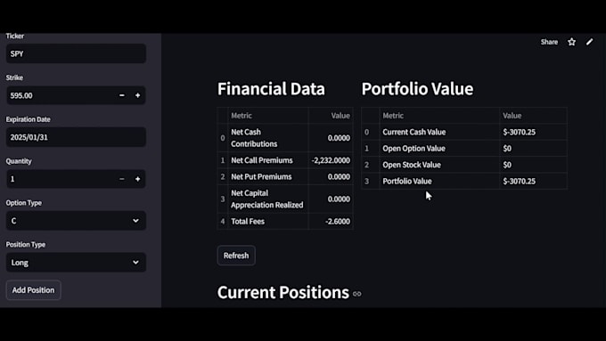 Provide an custom dashboard for options position tracker by John_ludwig ...