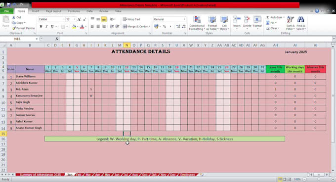 Create employee attendance sheet with overtime calculation by Jenny_tram | Fiverr