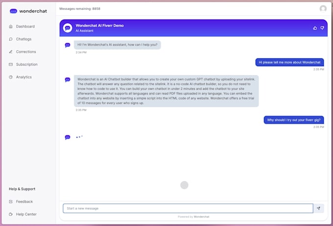 Build ai chatbot like chatgpt for your wordpress or shopify by Vera89457 | Fiverr
