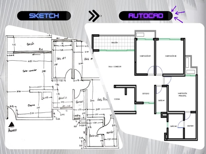 Redraw, draw 2d floor plan and architectural drawing in cad by Luis_angel_m_l | Fiverr