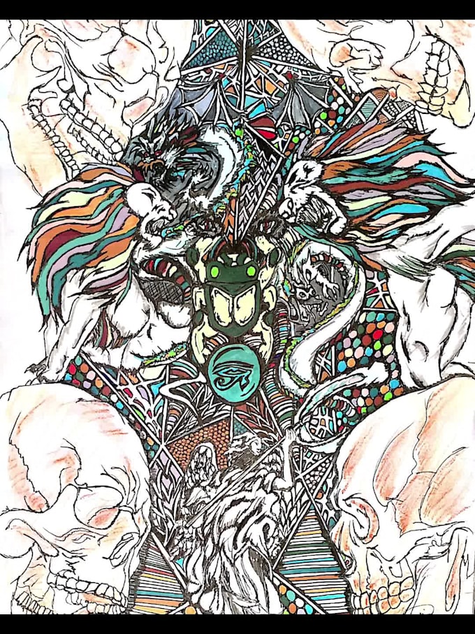 Draw highly detailed ,colored illustration and hand drawing by Maenget ...