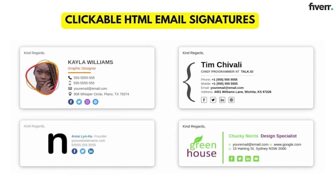 Create clickable html animated email signature design for gmail ...