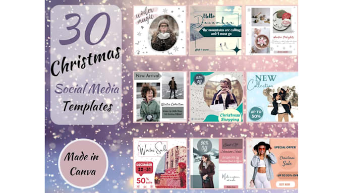 Provide 30 christmas and winter templates fully editable in canva by ...