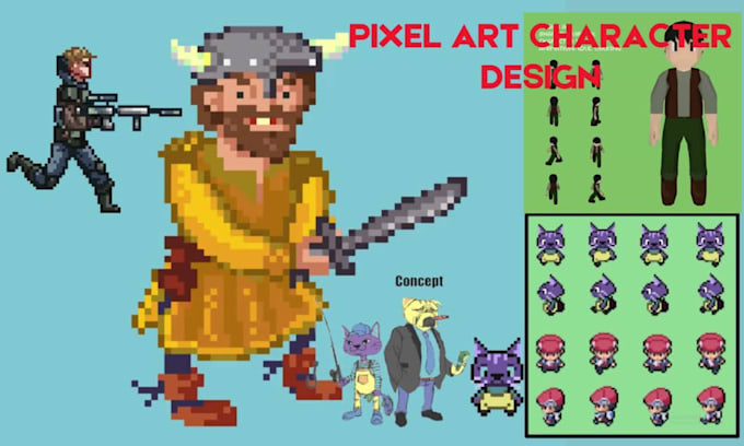 Create unique pixel art character, illustration, sprite sheet for video ...