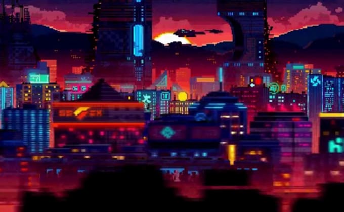 Create pixel art background, landscape, pixel art scene, environment by ...