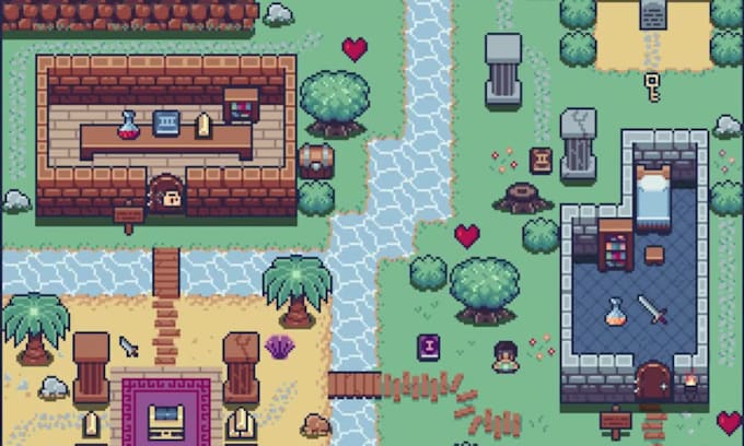 Do top down pixel tileset animation pixel landscape pixel background ...