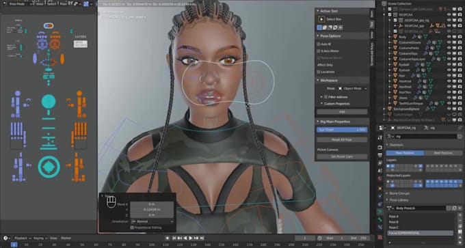 Ue control rig,rig3d for animaze,wd,3d rigging,ik fk, shapekeys,face ...
