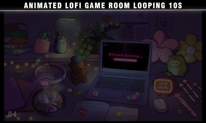 Animated lofi gaming room looping ten second for streamer by Minmaxpro ...
