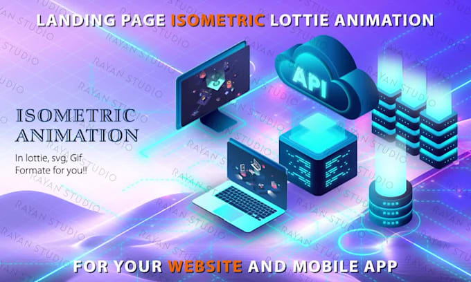 Make landing page isometric lottie animation in json, svg, gif by ...