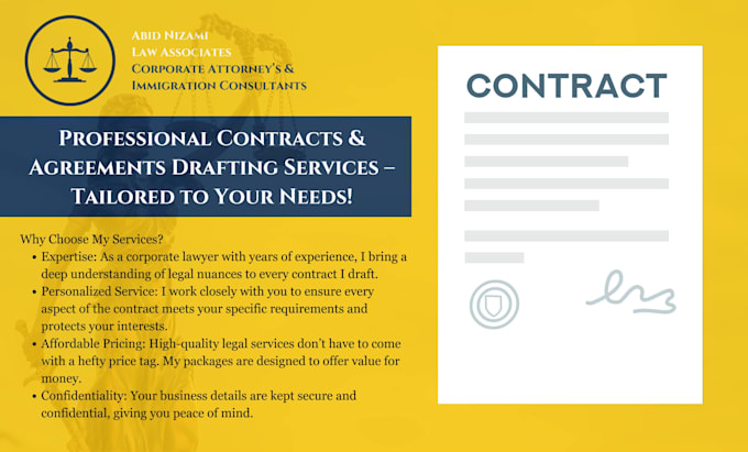 Professionally draft custom contracts agreements and legal documents by Abidnizami001 | Fiverr
