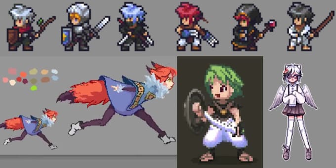 Make 2d pixel art character design 8 16 32 bit pixel art sprite sheet ...