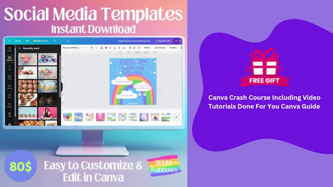 Canva bright rainbow instagram template by Asma4932 | Fiverr