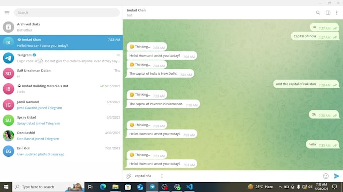 Ai chatbot for telegram and whatsapp by Imdadullahk | Fiverr
