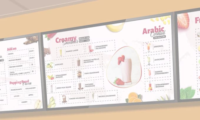 Design an animated or static digital menu screen by Designoclock | Fiverr