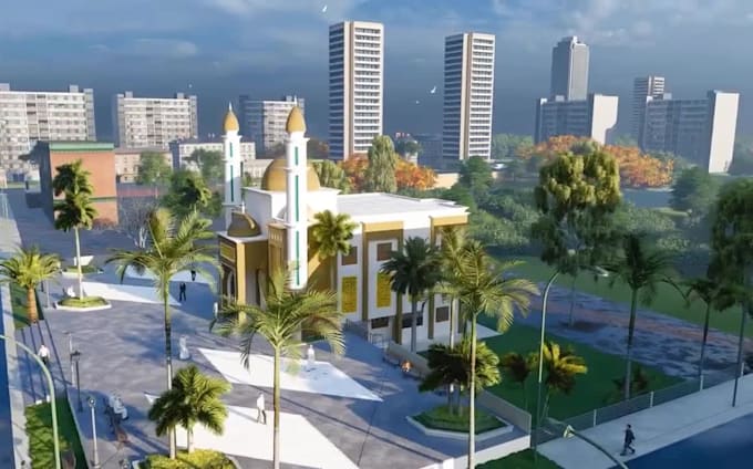 Do 3d mosque model and animation, two story mosque building, islamic ...