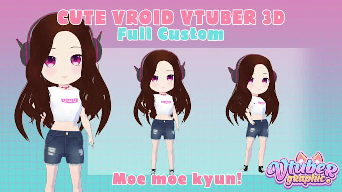 Create cute vroid commission design or chibi 3d model rigging for live2d vtuber by Vtuber ...