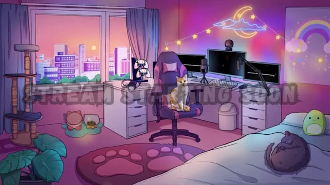 Starting soon twitch screen animated twitch overlay anime vtuber ...