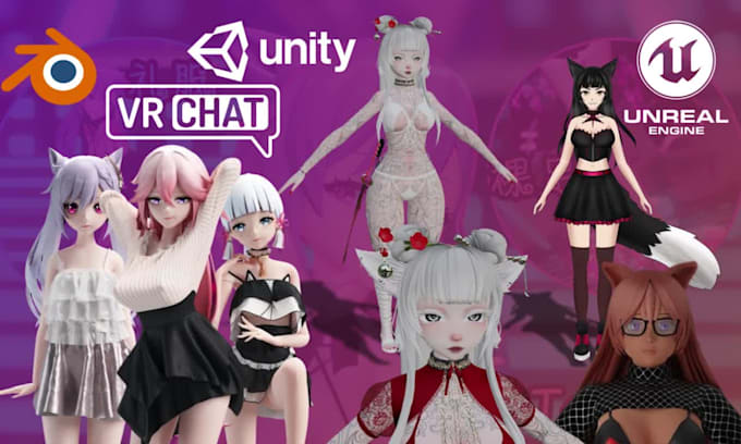 Vrchat 3d personnalisé, personnage vr unity, avatar vrchat, modèle vroid, plate-forme furry nsfw