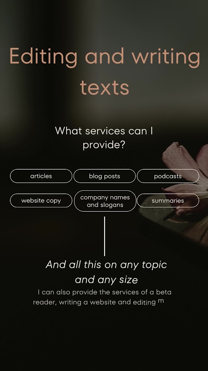 Can provide exceptional writing, editing and beta reading services for ...