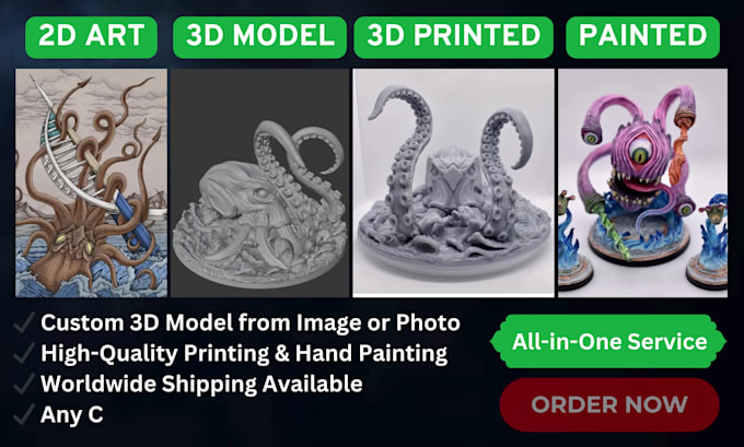 Convert 2d art image to 3d model print and paint toy figure logo ...