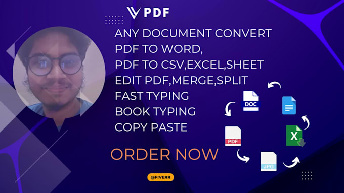 Do pdf to excel,csv,word,sheet,image to excel,csv,word,sheet by Every_data | Fiverr