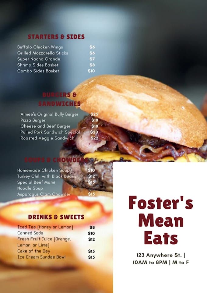 Produce a stylish and a good looking restaurant menu by Fosterphamer ...