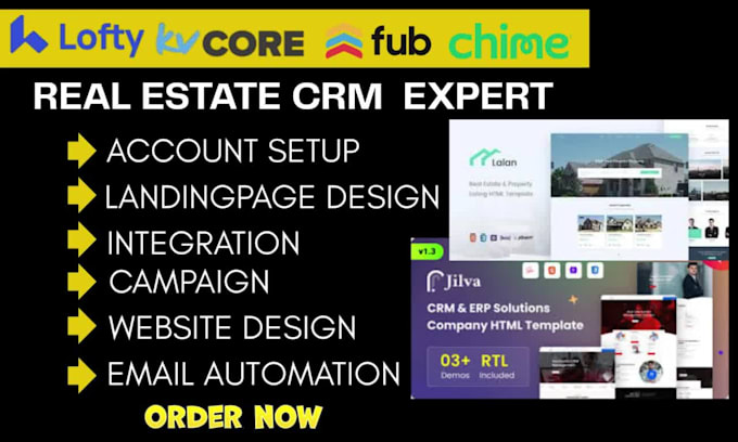 Set up lofty crm website, boldtrail, kvcore, chime, follow up boss, kv ...