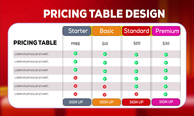 Attractive price table comparison chart price list menu list in 4hours ...