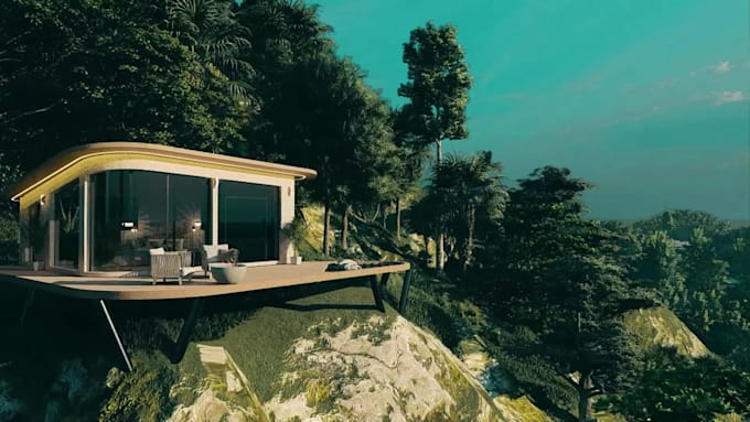 Create a realistic rendering of your modern cabin house by Moundir_lt ...
