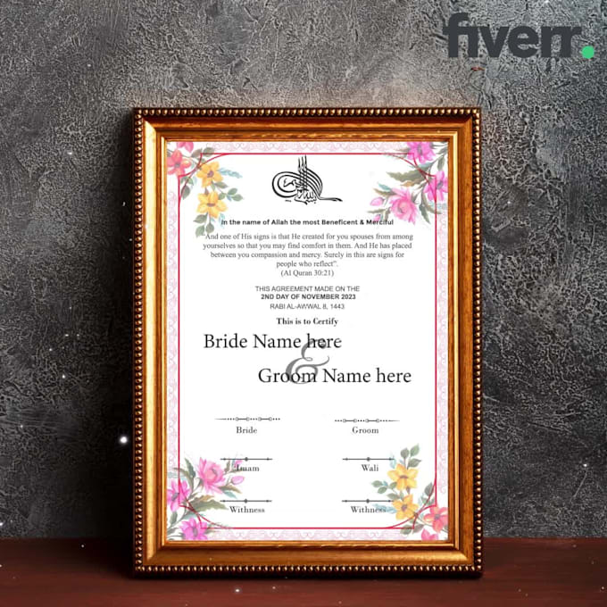Design marriage certificate, nikah nama, border by Akibmahmud7 | Fiverr
