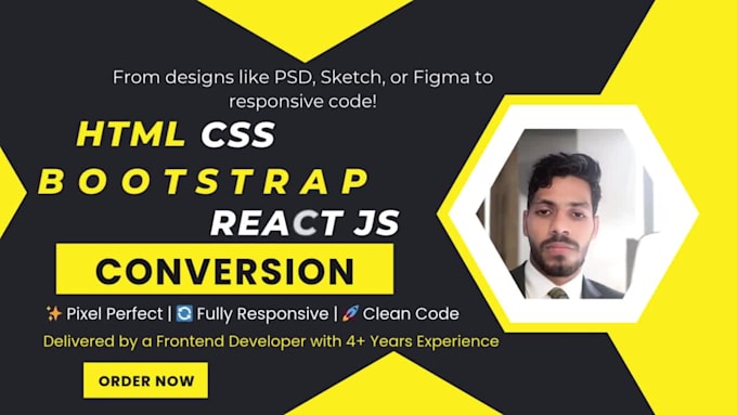 Convert figma, psd, xd, or sketch to responsive html, css ,bootstrap ,react by Yadav_utkarsh ...