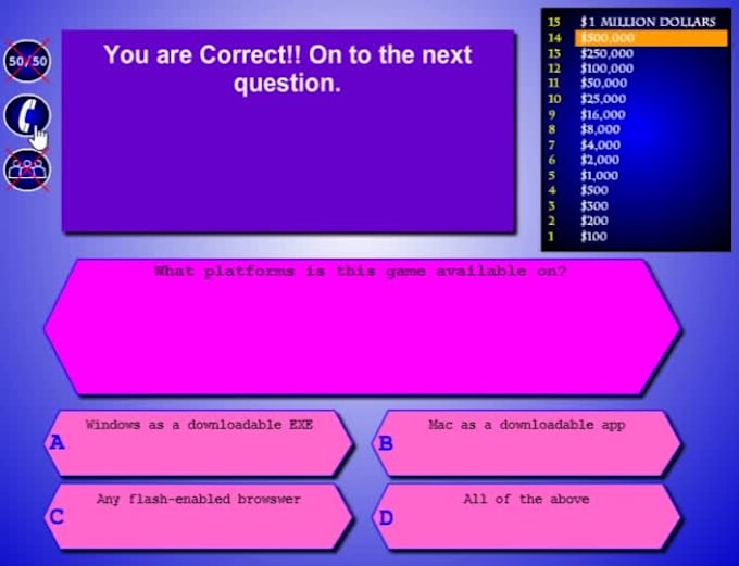 Create a custom who wants to be a millionaire game by Electricmaster ...