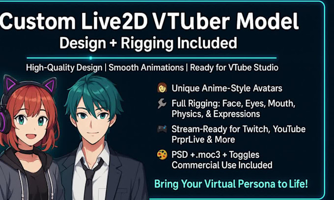 Progettazione e rig live 2d vtuber modello 2dvtuber modello vtuber ...