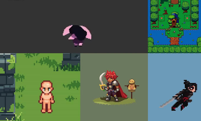 Create 2d pixel art character design and animations, intro for video ...