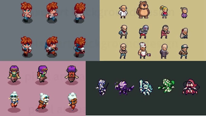 Hoja de sprites 2d de personajes, rpg maker mz, sprites de pokémon ...