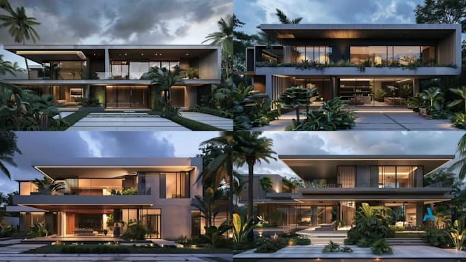 Create a modern house facade render with realistic details by ...