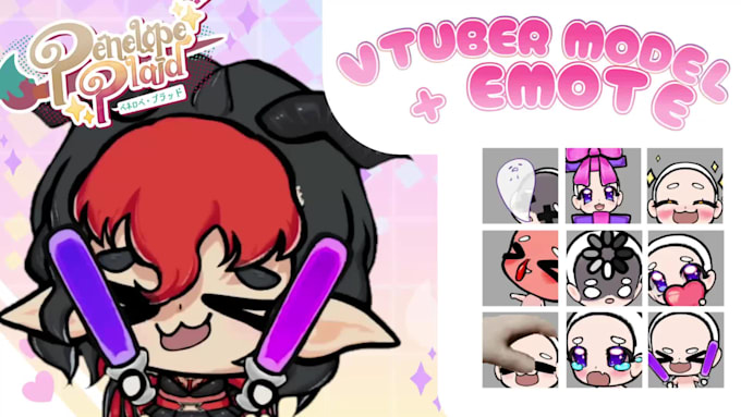 Create art and rig chibi vtuber model and emotes by Penelope_plaid | Fiverr